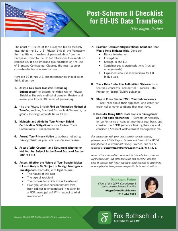 Ten Tips for Handling EU-US Data Transfers Post Schrems II